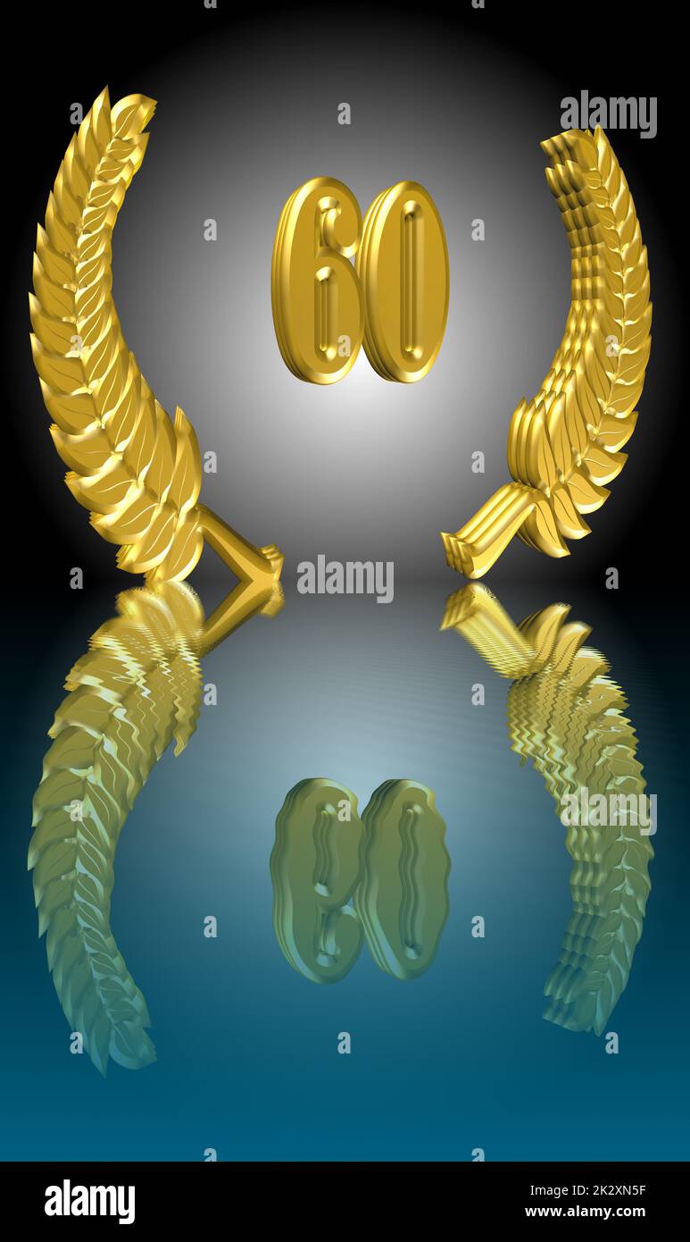 Number 60 with laurel wreath or honor wreath as a 3D-illustration, 3D ...