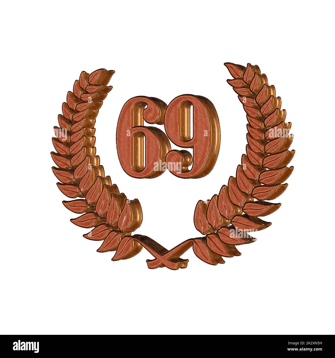 Number 69 with laurel wreath or honor wreath as a 3D-illustration, 3D ...