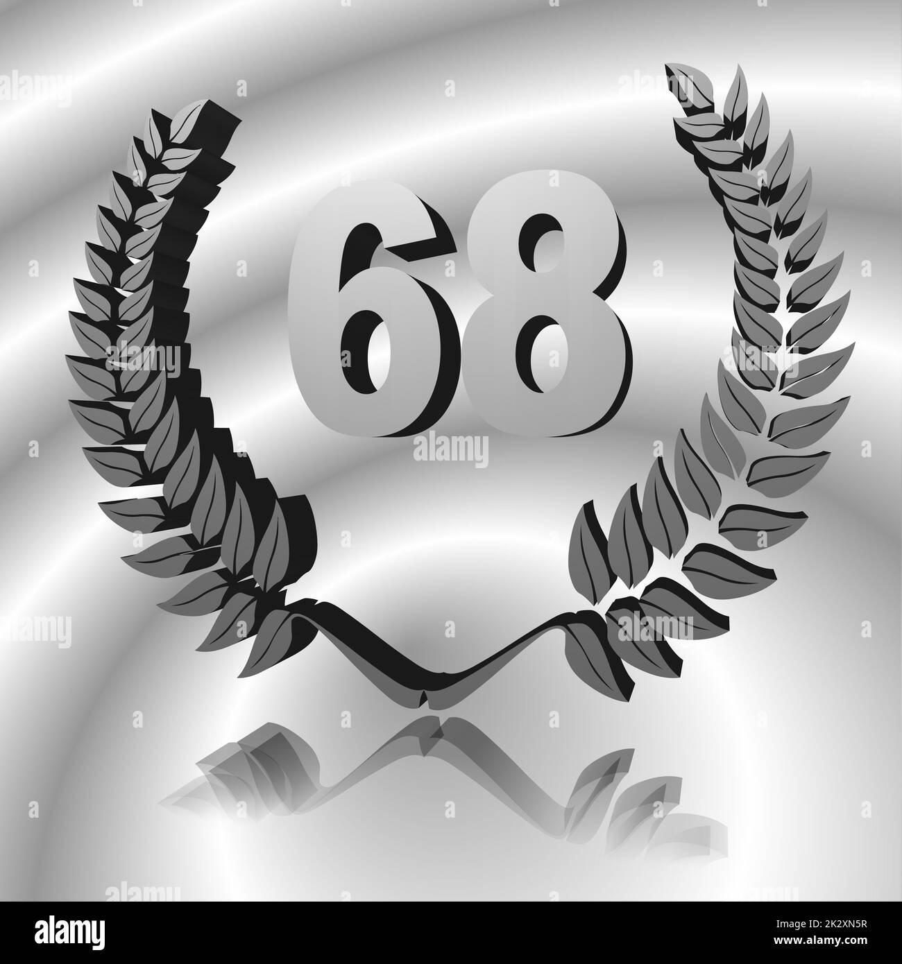 Number 68 with laurel wreath or honor wreath as a 3D-illustration, 3D ...