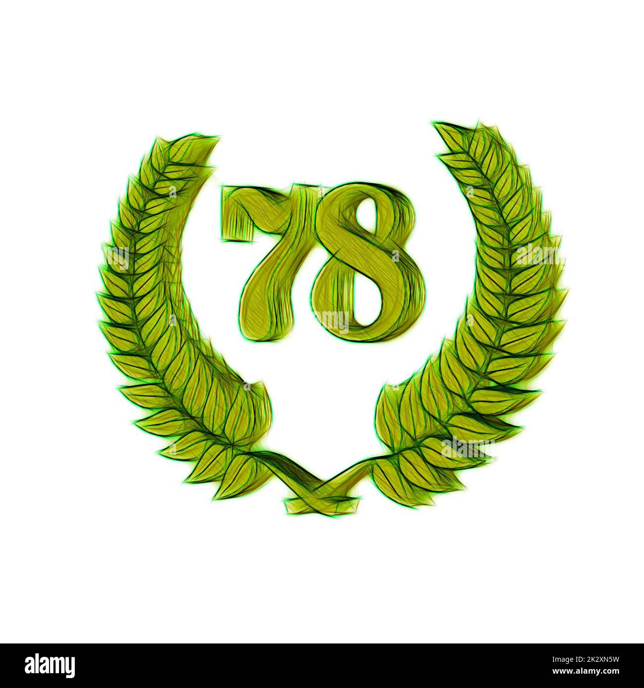 Number 78 with laurel wreath or honor wreath as a 3D-illustration, 3D ...