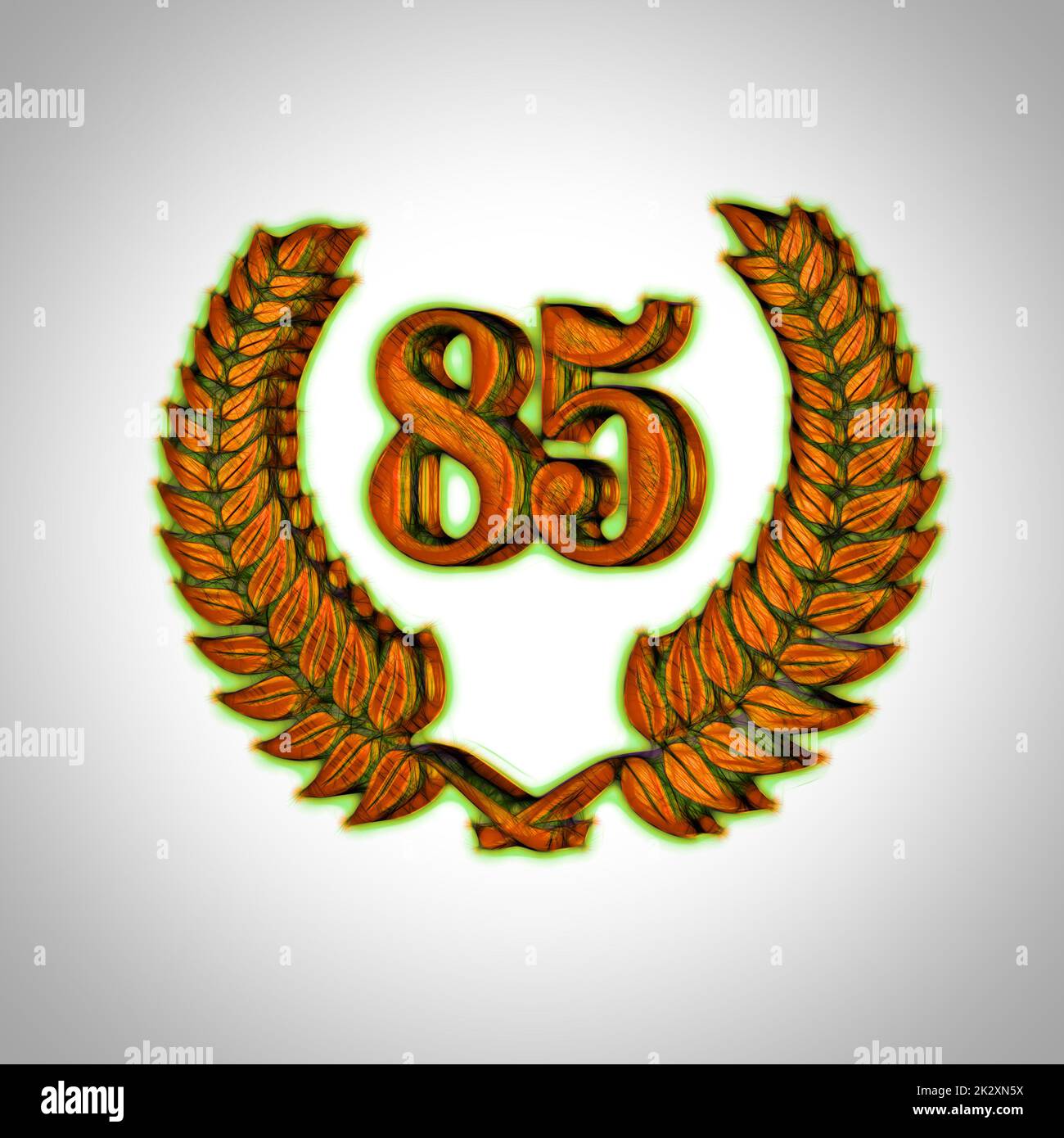 Number 85 with laurel wreath or honor wreath as a 3D-illustration, 3D ...