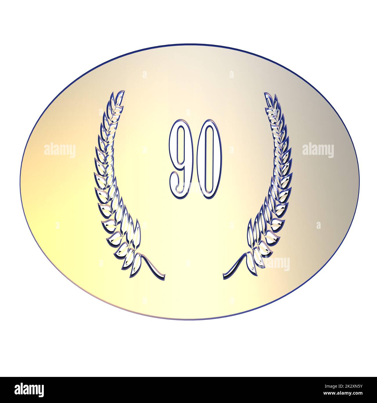 Number 90 with laurel wreath or honor wreath as a 3D-illustration, 3D ...