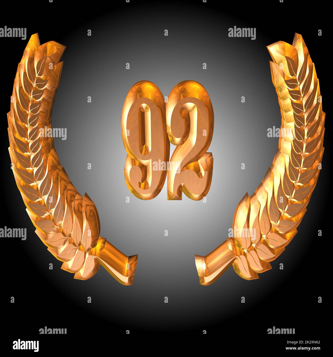 Number 92 with laurel wreath or honor wreath as a 3D-illustration, 3D ...