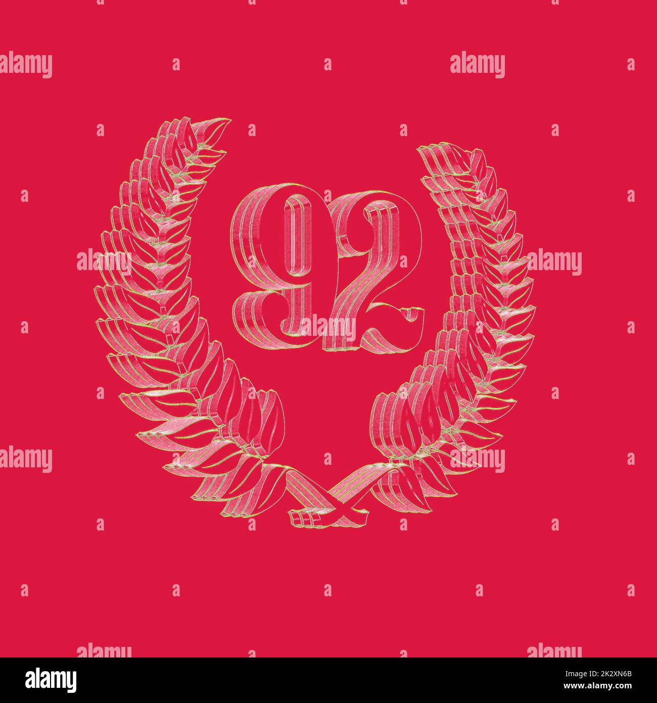 Number 92 with laurel wreath or honor wreath as a 3D-illustration, 3D ...
