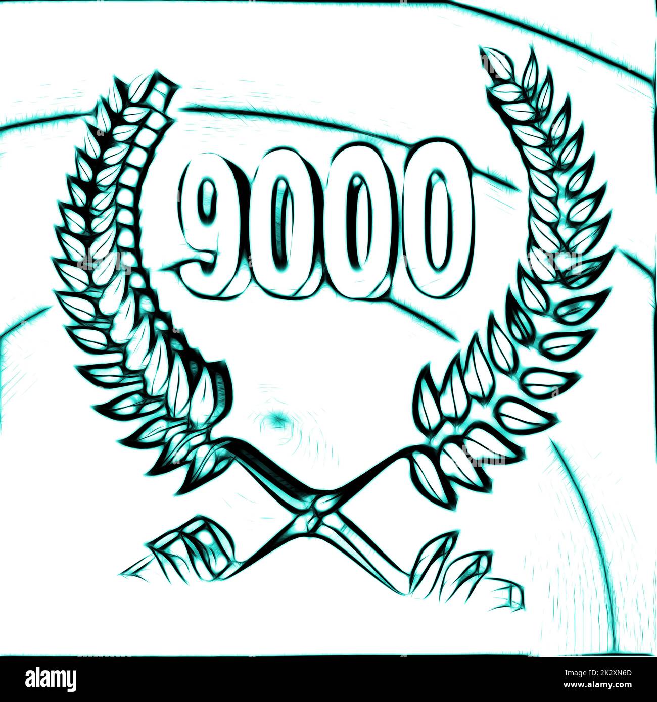 Number 9000 with laurel wreath or honor wreath as a 3D-illustration, 3D ...