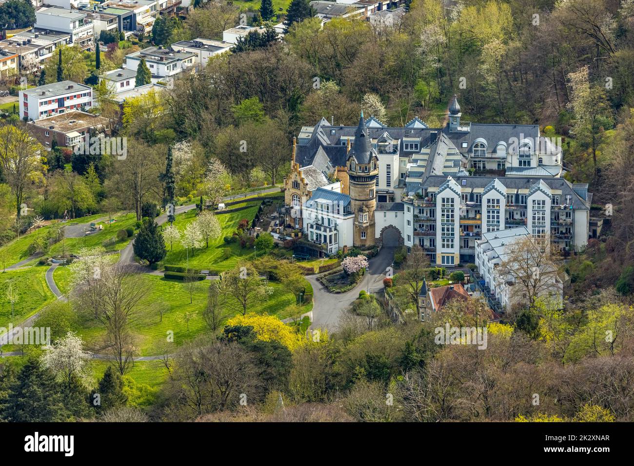 Aerial view, Rosenburg, villa with apartments and apartments, Kessenich ...