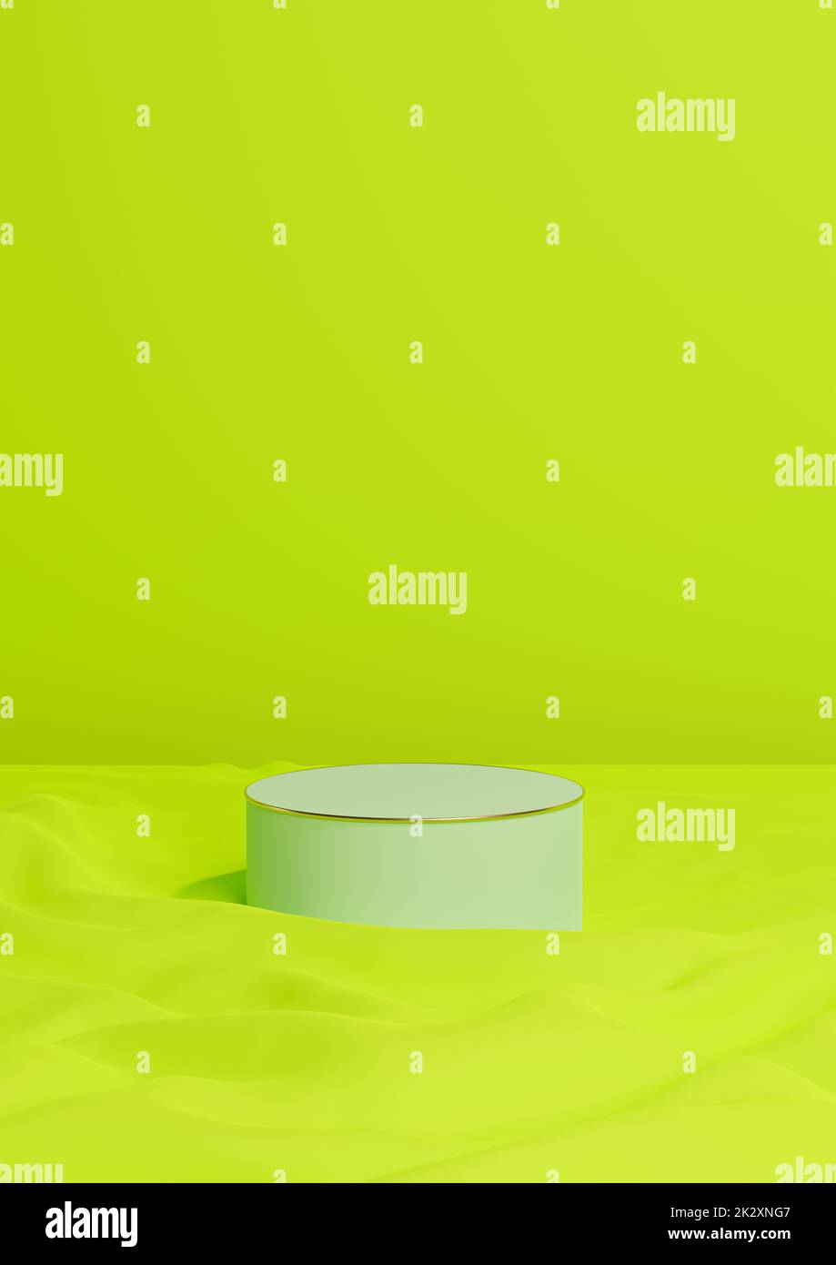 Bright, lime, neon green 3D rendering minimal product display one luxury cylinder podium or ...