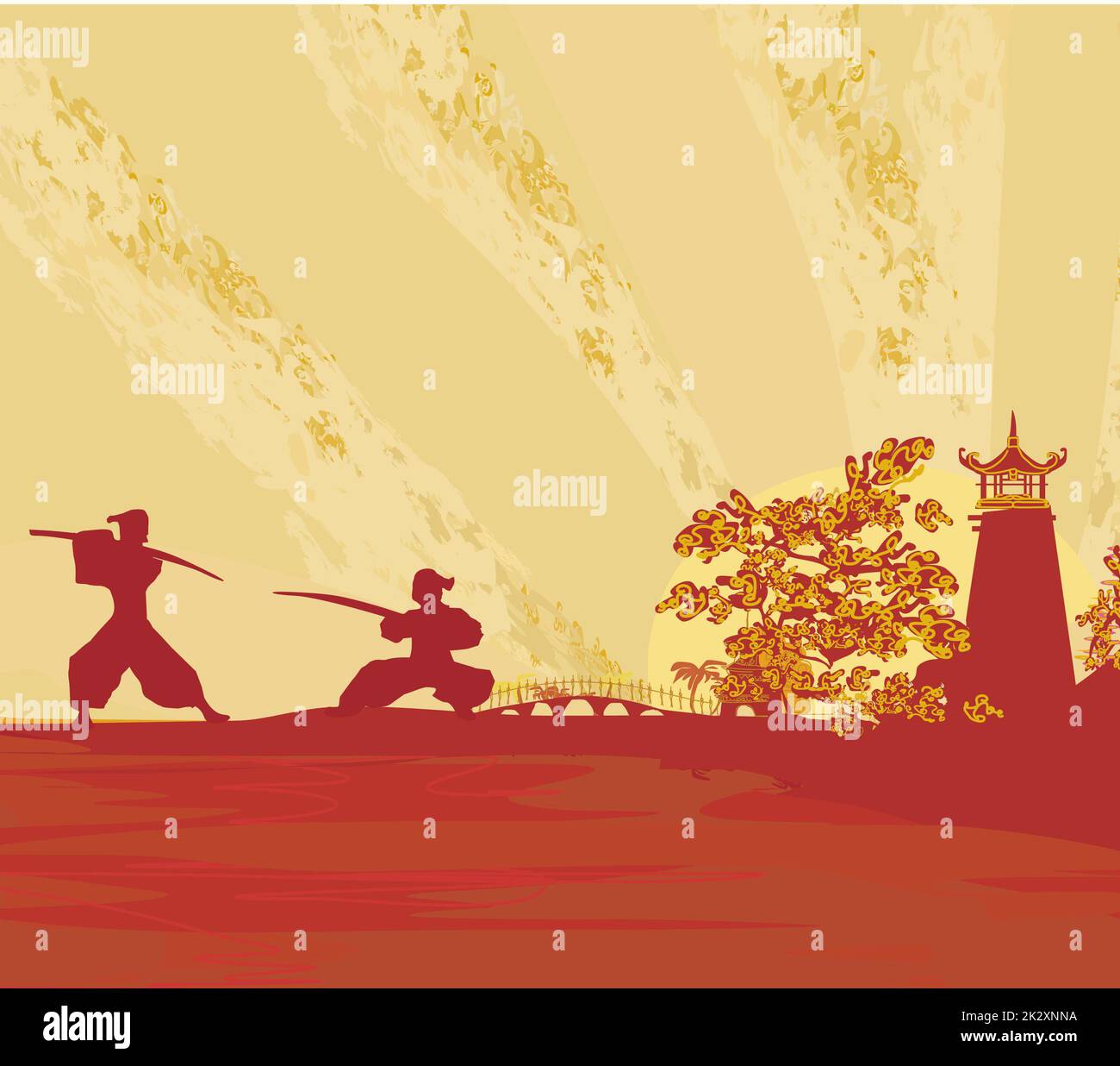 Samurai silhouette in Asian Landscape Stock Photo - Alamy