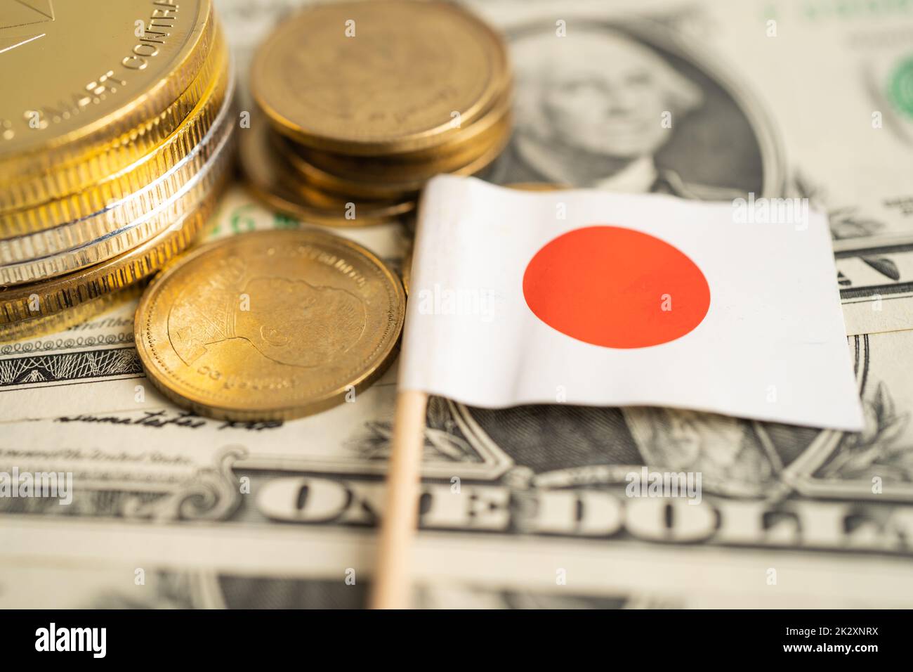 Stack of coins money with Japan flag, finance banking concept Stock ...