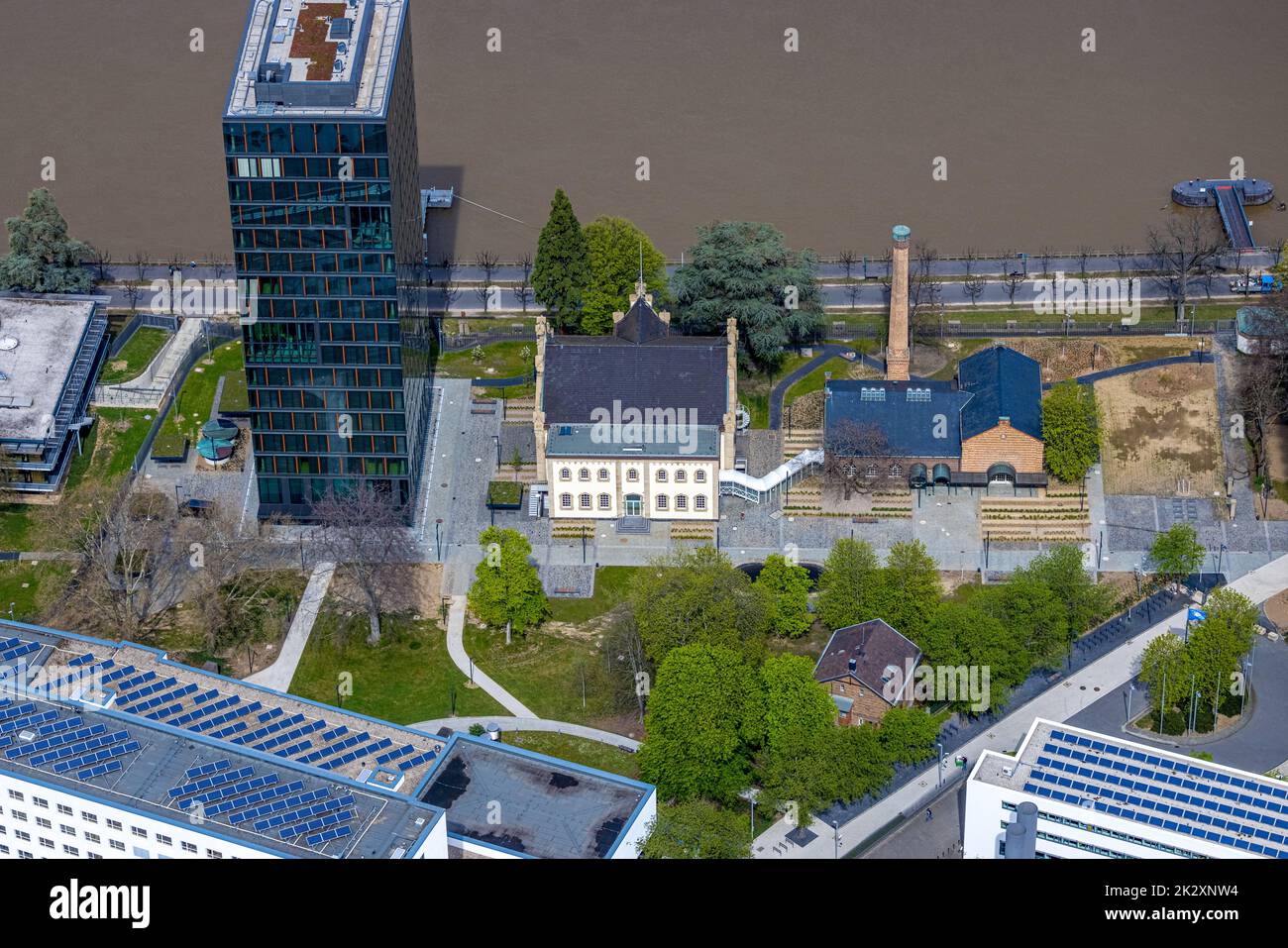 Aerial view, glass facade of the Climate Tower - extension building for ...
