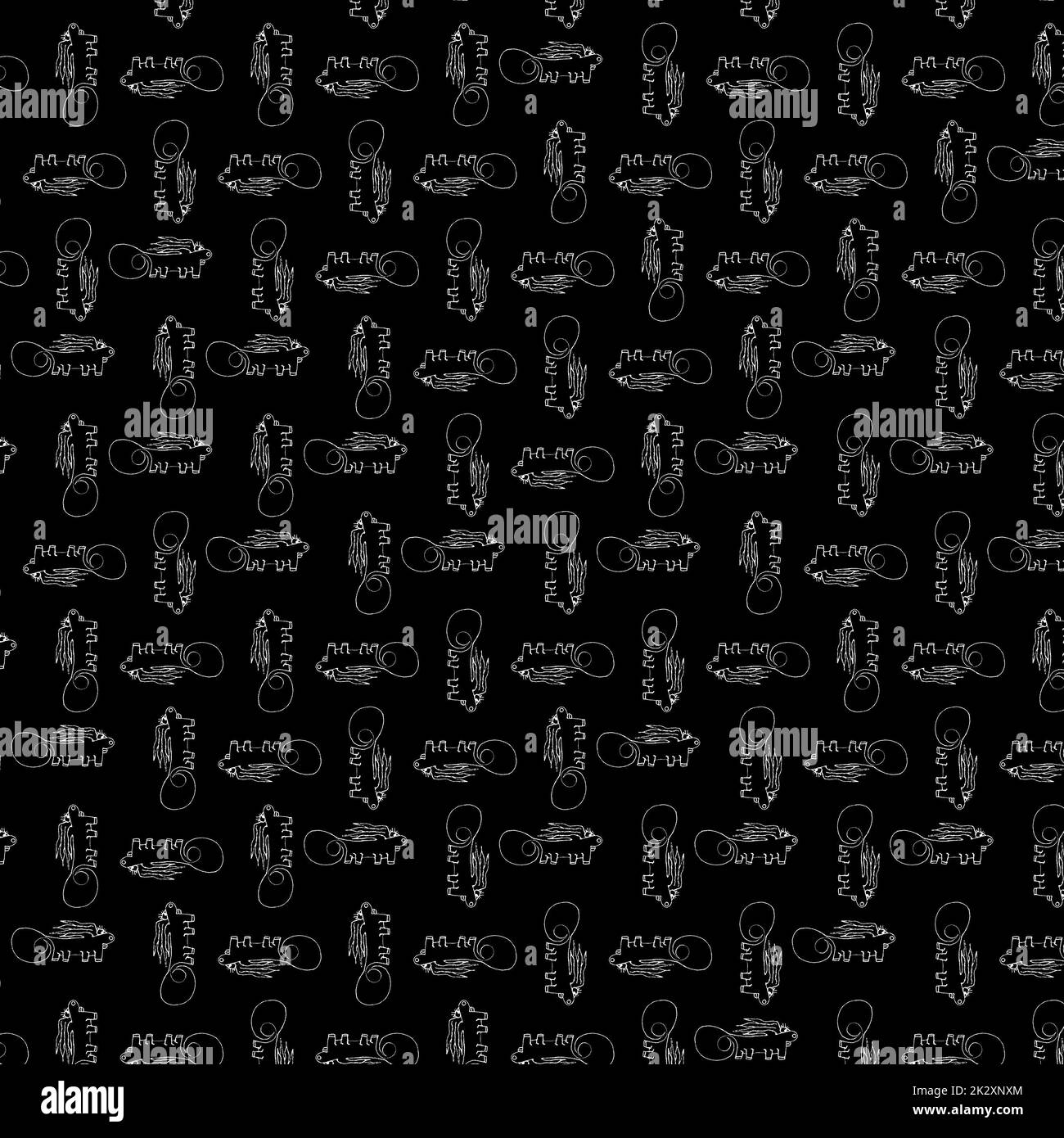 Cute Fantasy Monster Drawing Motif Pattern Stock Photo - Alamy