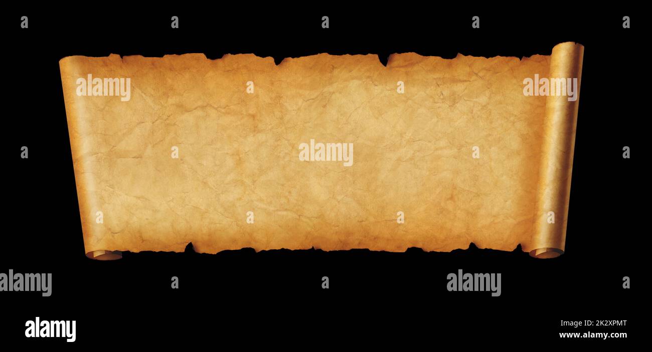 Old paper horizontal banner. Parchment scroll isolated on black Stock ...
