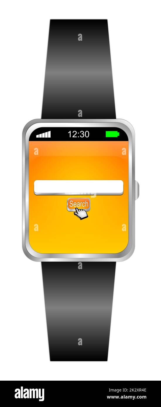 Smartwatch with internet web search engine on orange desktop - 3D ...