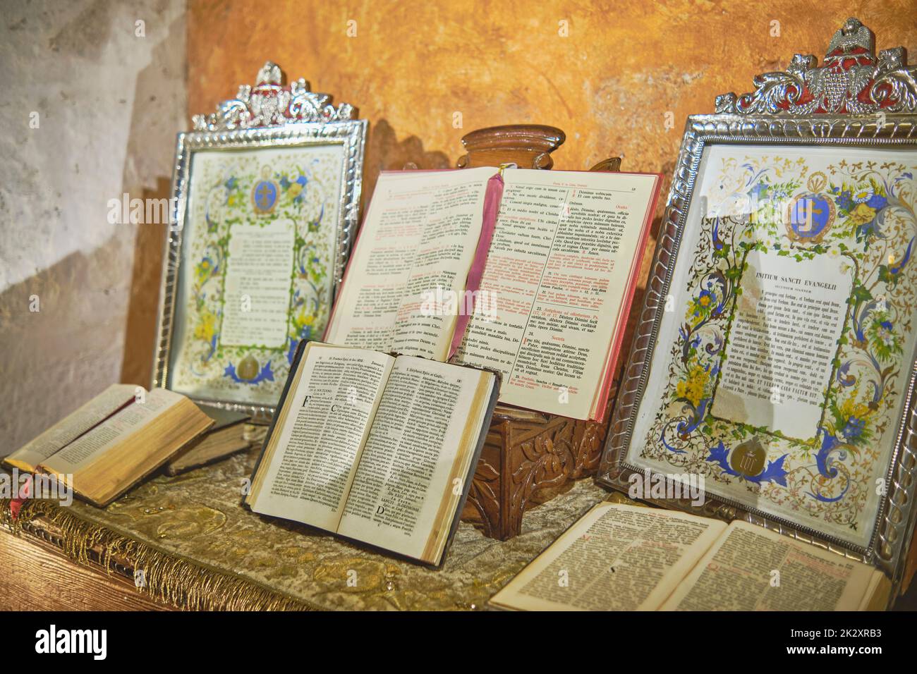 Old books in Santa Catalina convent museum monastery, Arequipa, Peru ...