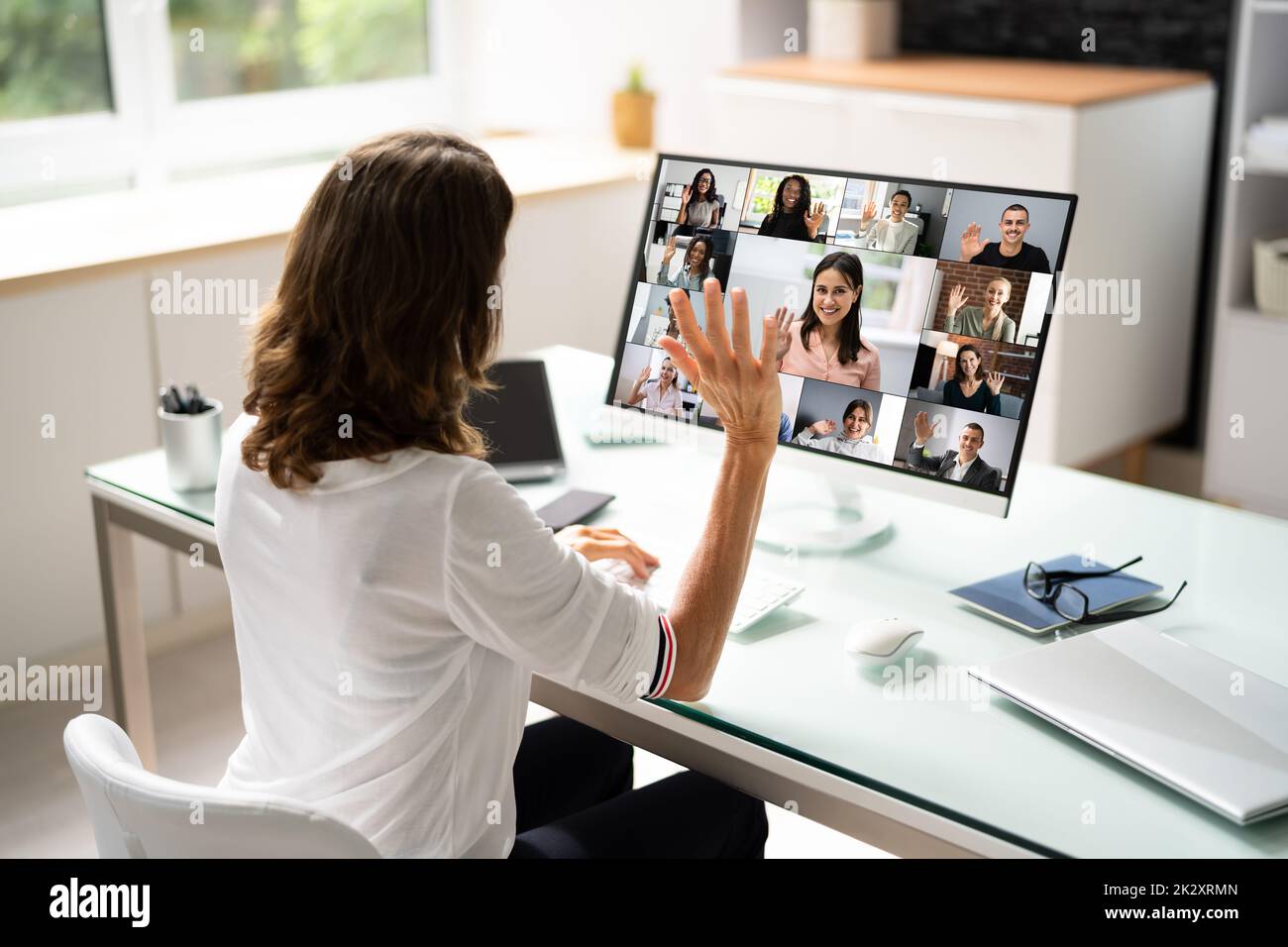 Online Video Conference Work Webinar On Desktop Stock Photo - Alamy