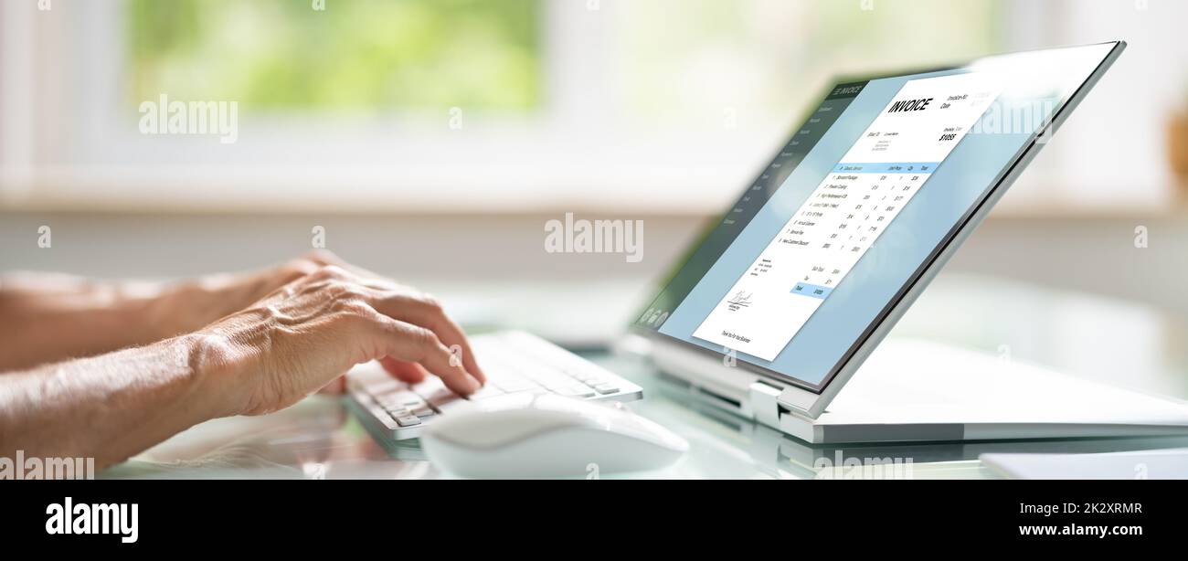 Woman Using Electronic Invoice Bill Stock Photo - Alamy