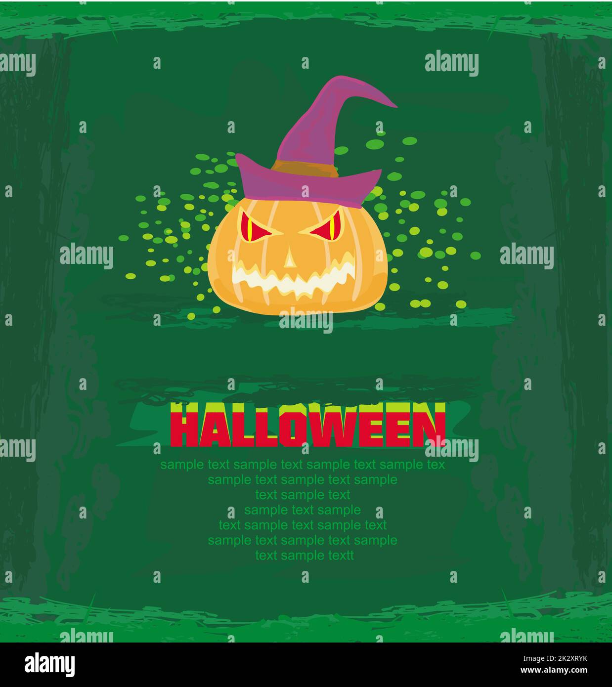 broken halloween pumpkin on grunge green background vector illustration ...