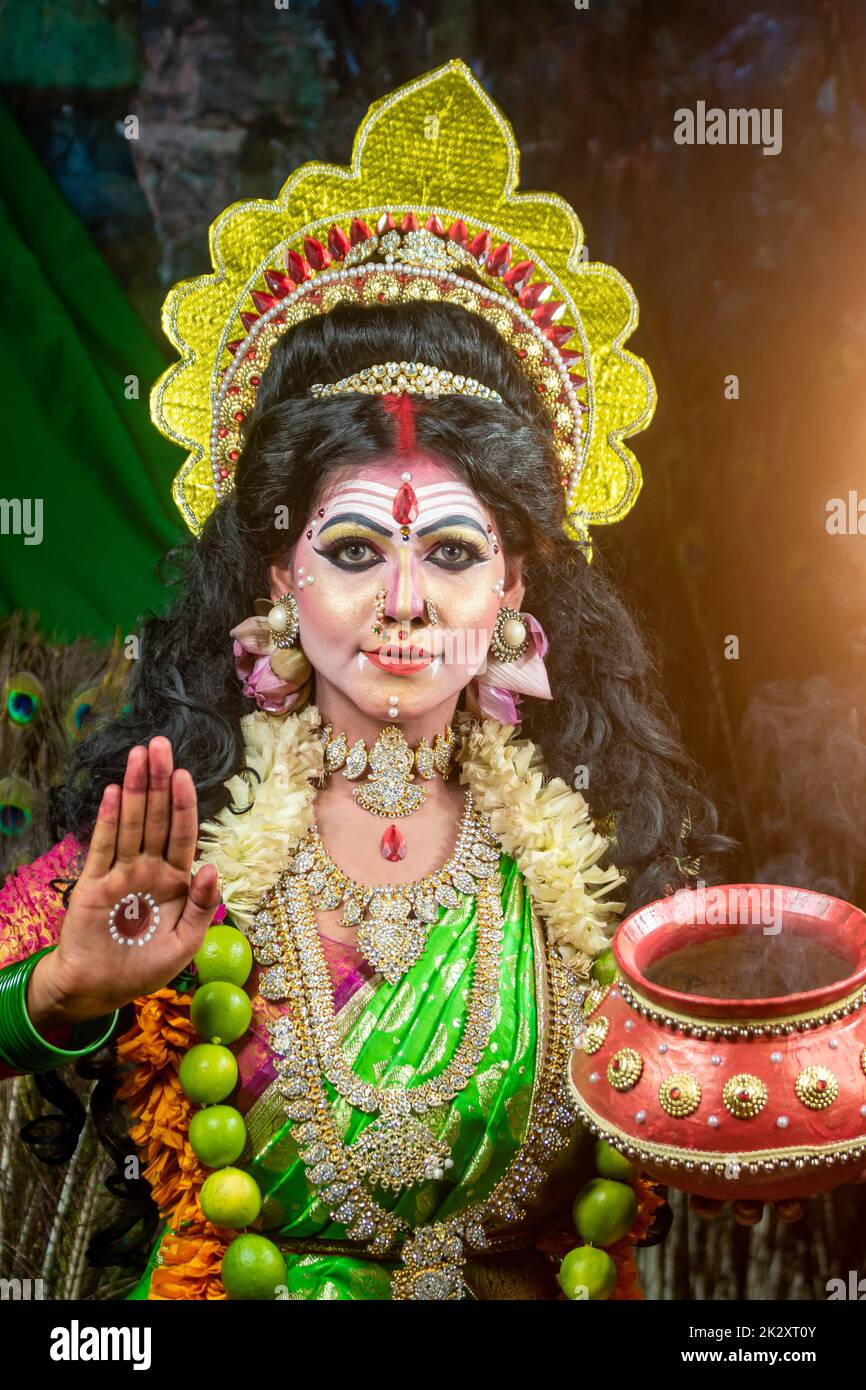 Agomoni concept photo shoot,Woman face with perfect makeup like goddess ...