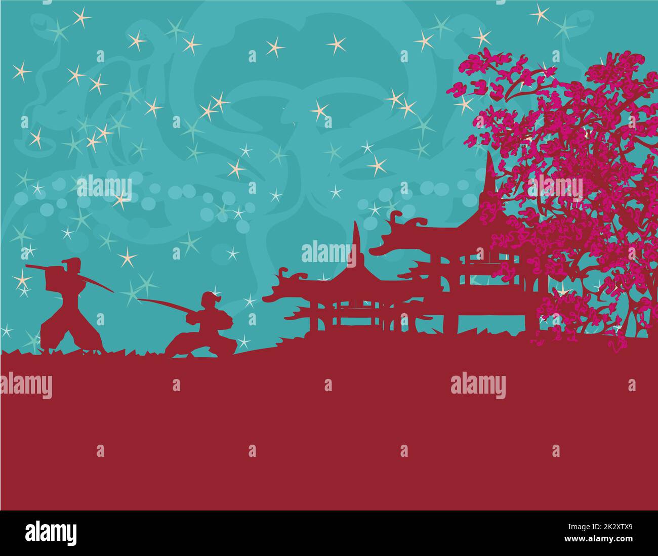 Samurai silhouette in Asian Landscape Stock Photo - Alamy