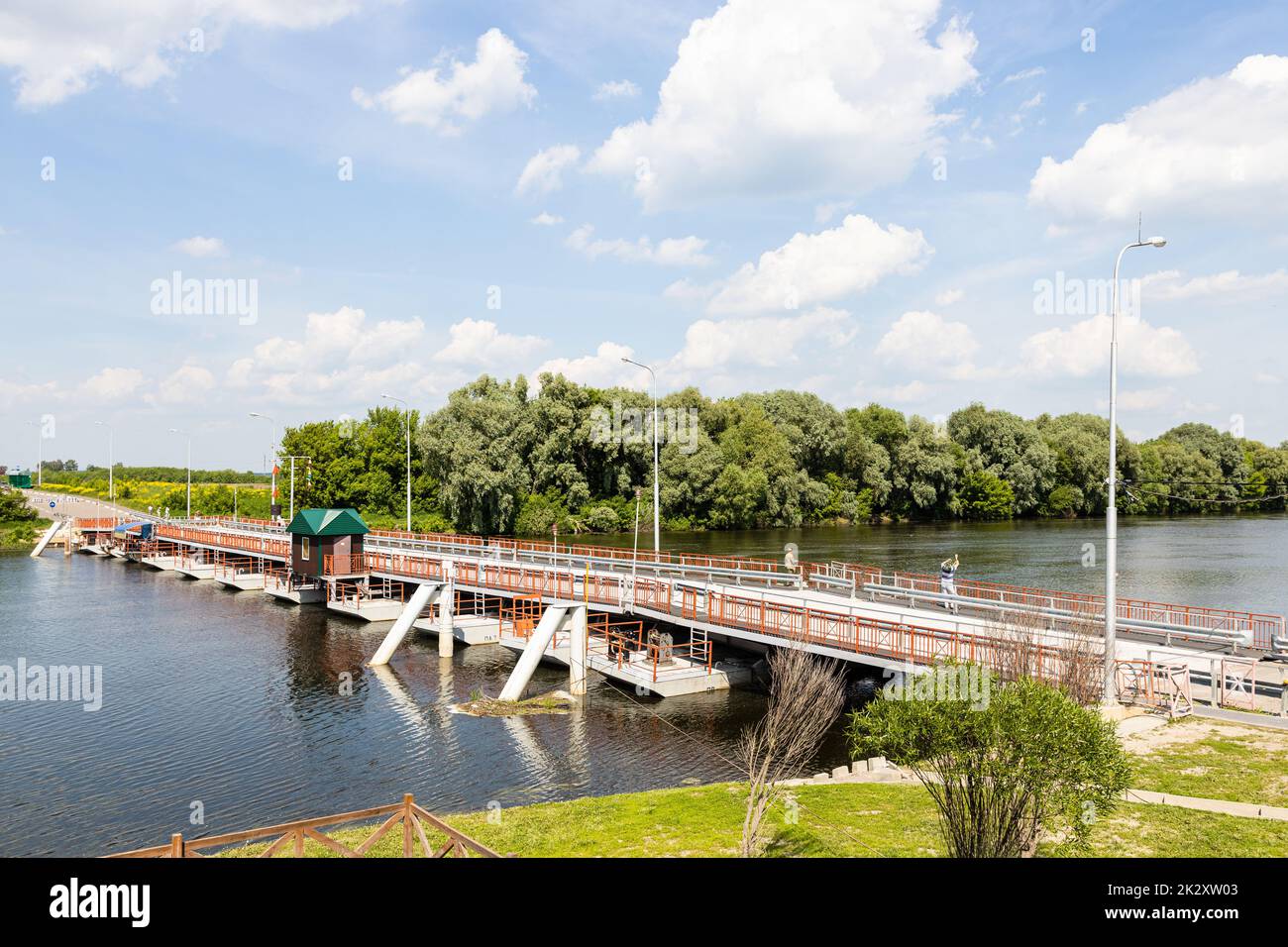 Bobrenevsky pedestrian movable pontoon bridge Stock Photo - Alamy