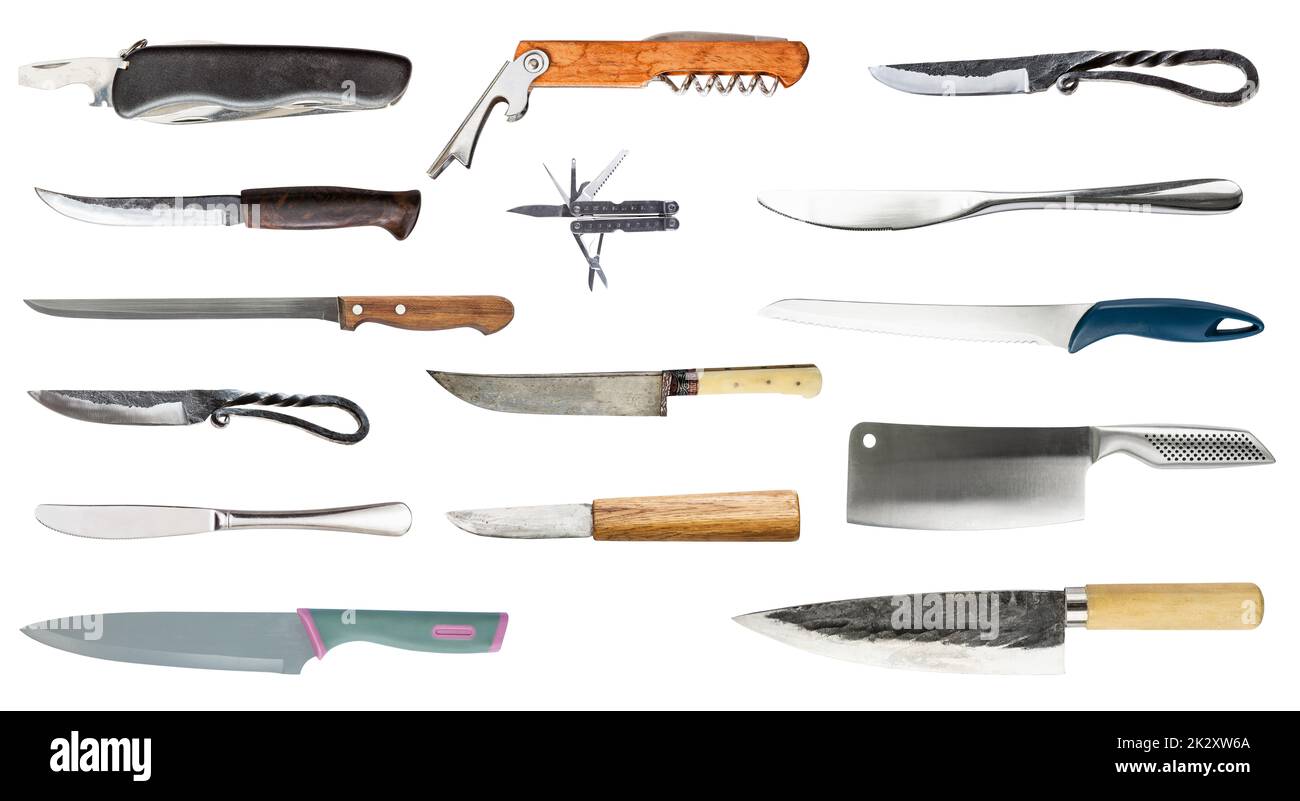 collection of different knives isolated on white Stock Photo - Alamy