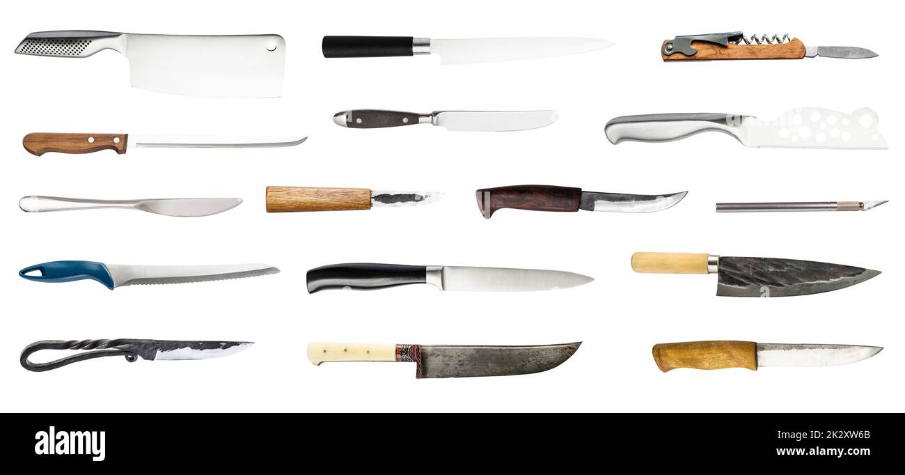 set of various knives isolated on white Stock Photo - Alamy