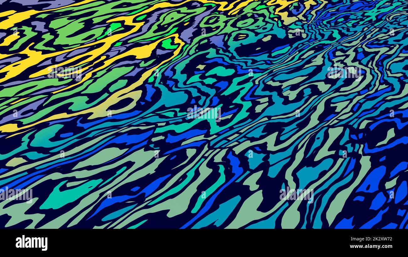 psychedelic distorted water waves blue and yellow abstract background ...