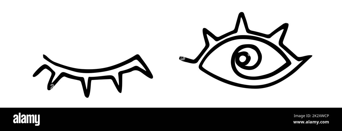 Hand drawn stylized eyes design hand painted with ink pen Stock Photo ...