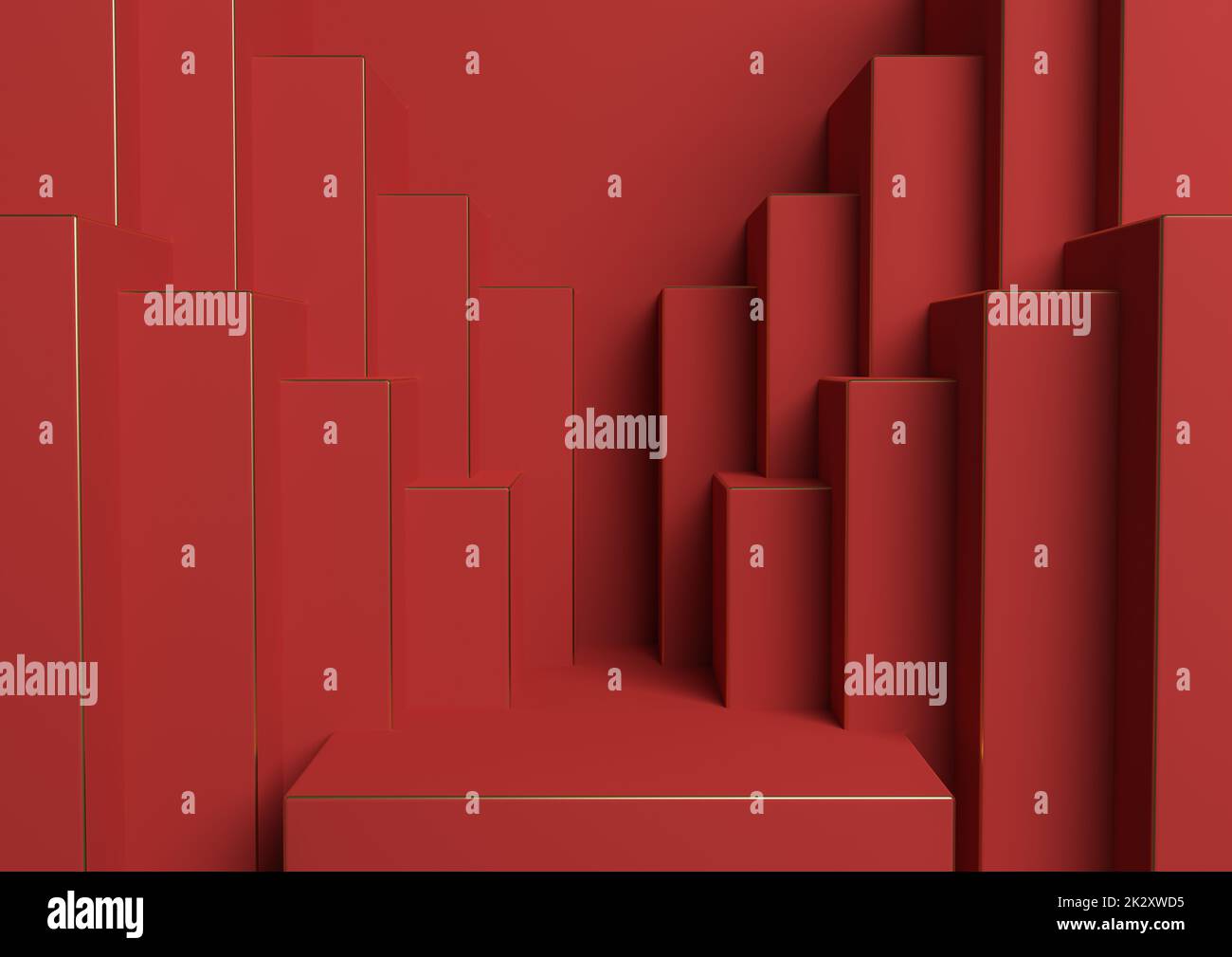 Bright maroon, dark red 3D rendering product display podium or stand ...