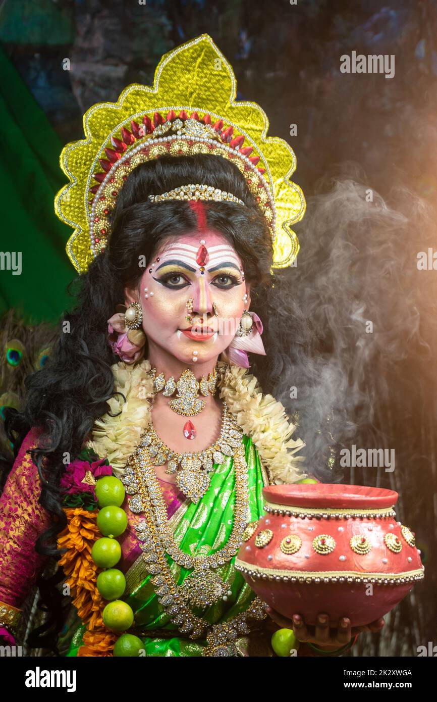 Agomoni concept photo shoot,Woman face with perfect makeup like goddess ...