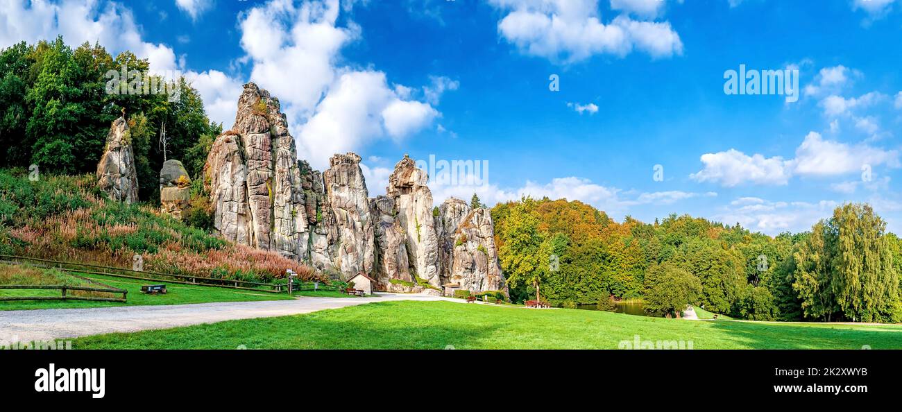 Sandstone rock formation Externsteine in the Teutoburg Fores at North ...