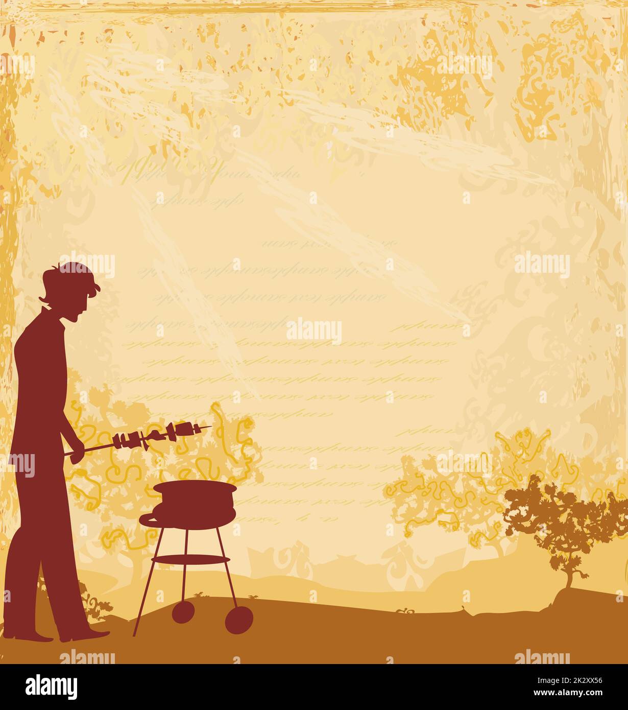 man silhouette cooking on his barbecue Invitation Stock Photo - Alamy