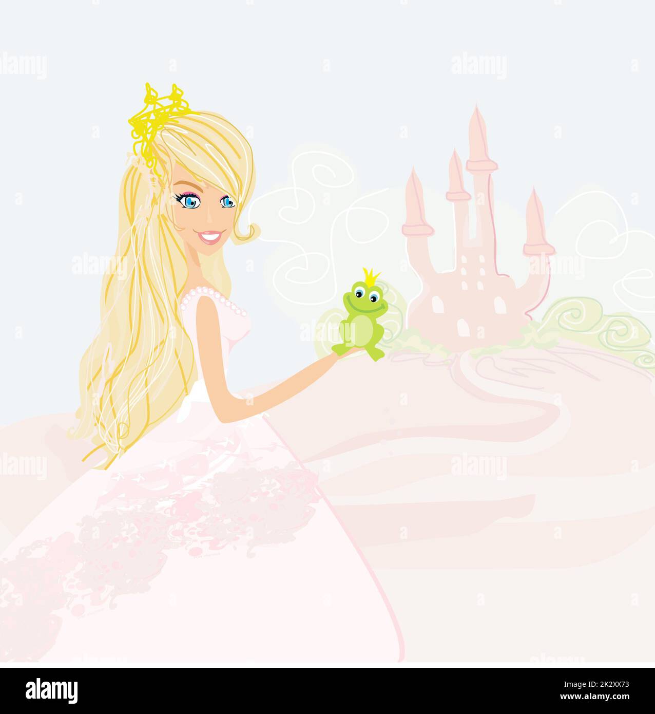 Beautiful young princess holding a big green frog Stock Photo - Alamy