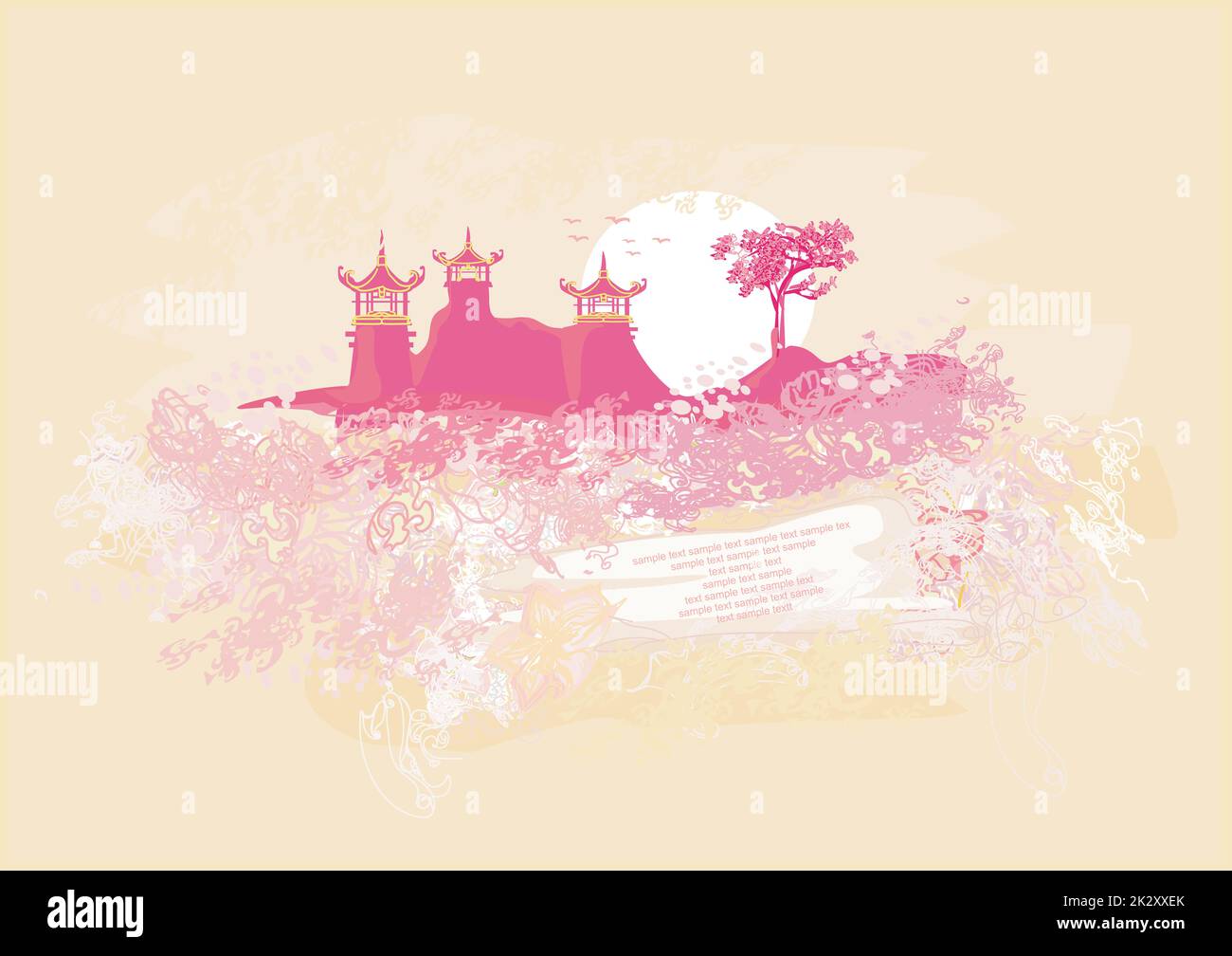 old paper with Chinese temple on abstract Asian Landscape Stock Photo ...