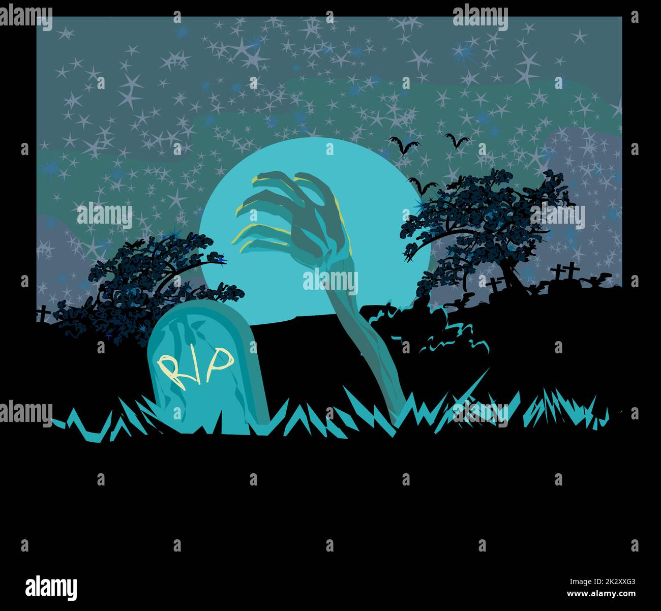 zombie hand coming out of his grave Stock Photo - Alamy
