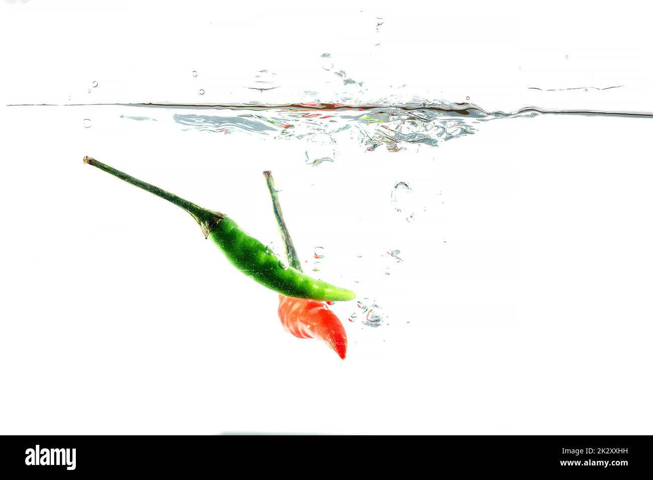 Red chilli, water splashes, solated on a white background Stock Photo ...
