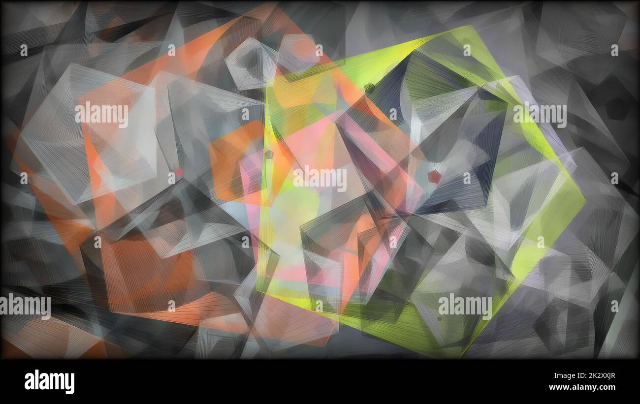 Cubes and triangles hand draw digital art Stock Photo - Alamy