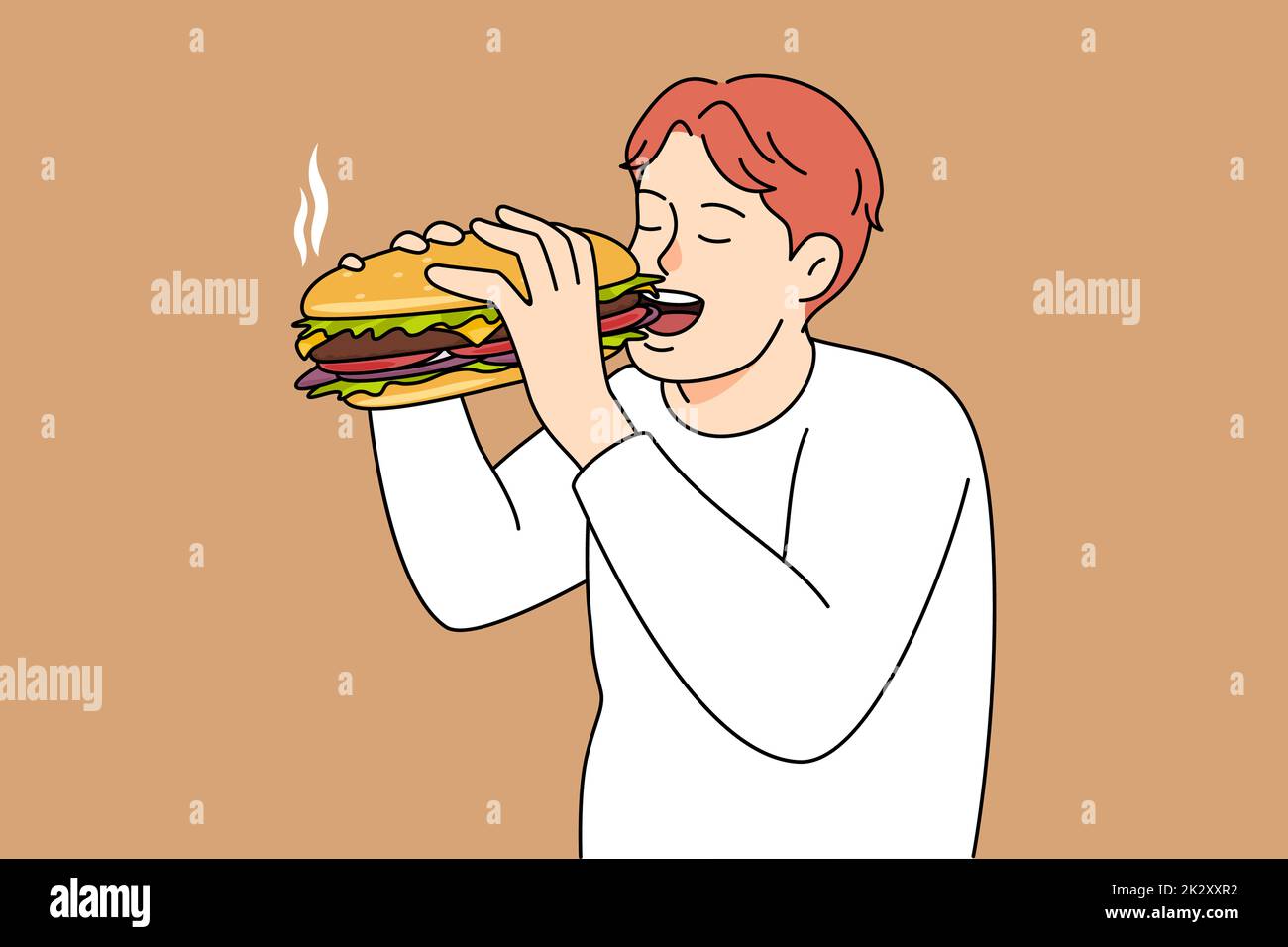 Hungry man eating burger Stock Photo - Alamy