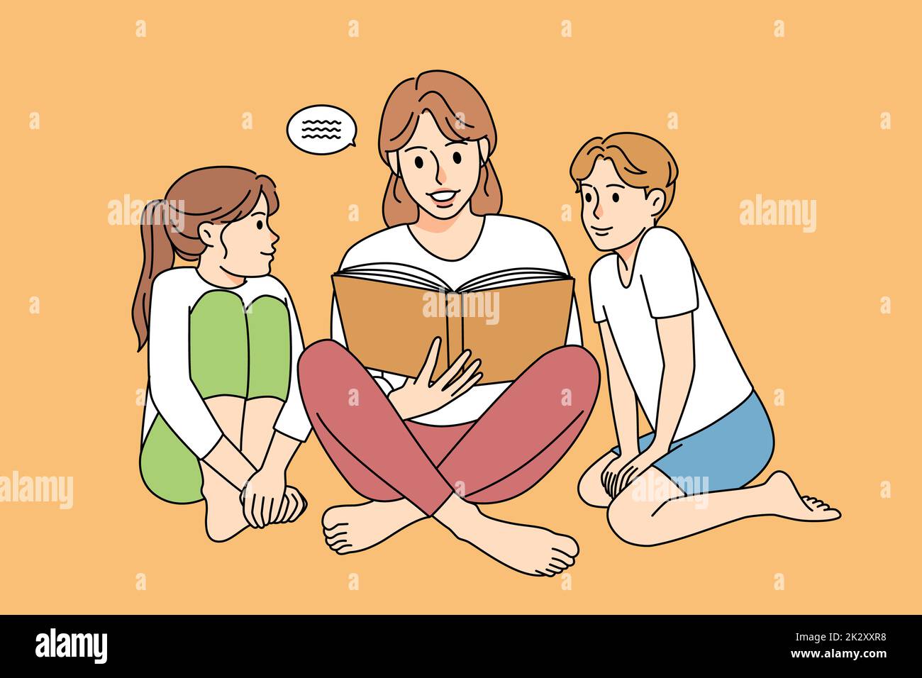 Mother reading book with children Stock Photo - Alamy