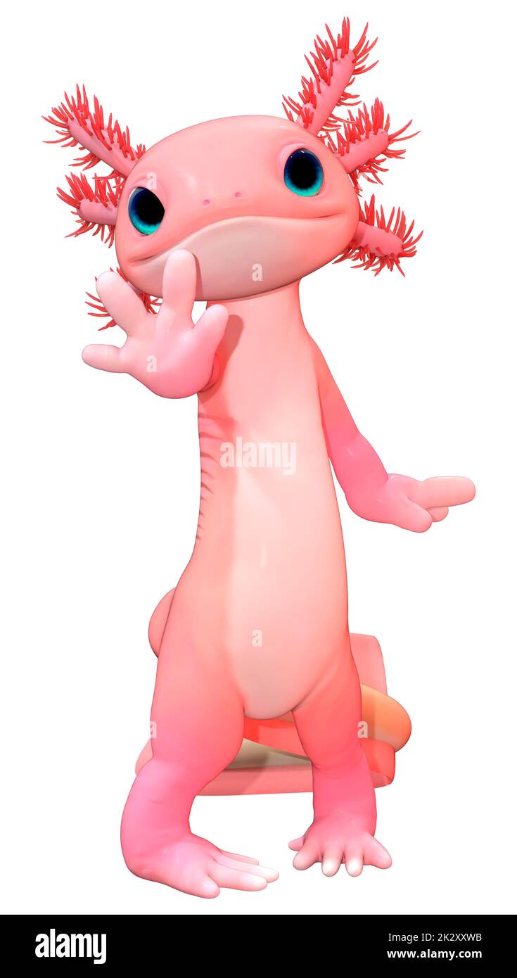 3D Rendering Cartoon Axolotl on White Stock Photo - Alamy
