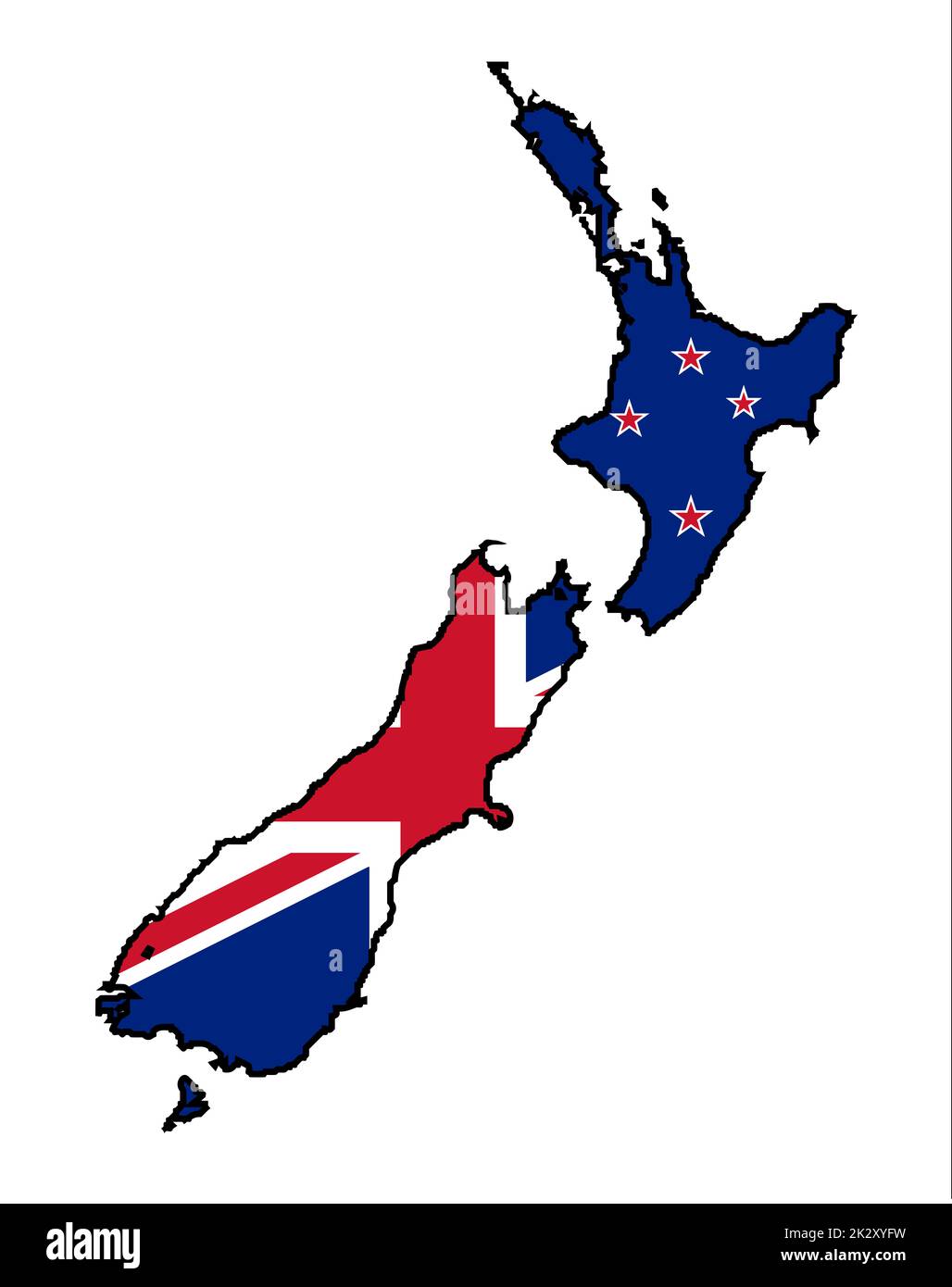New Zealand Map Outline With Flag Icons Stock Photo - Alamy