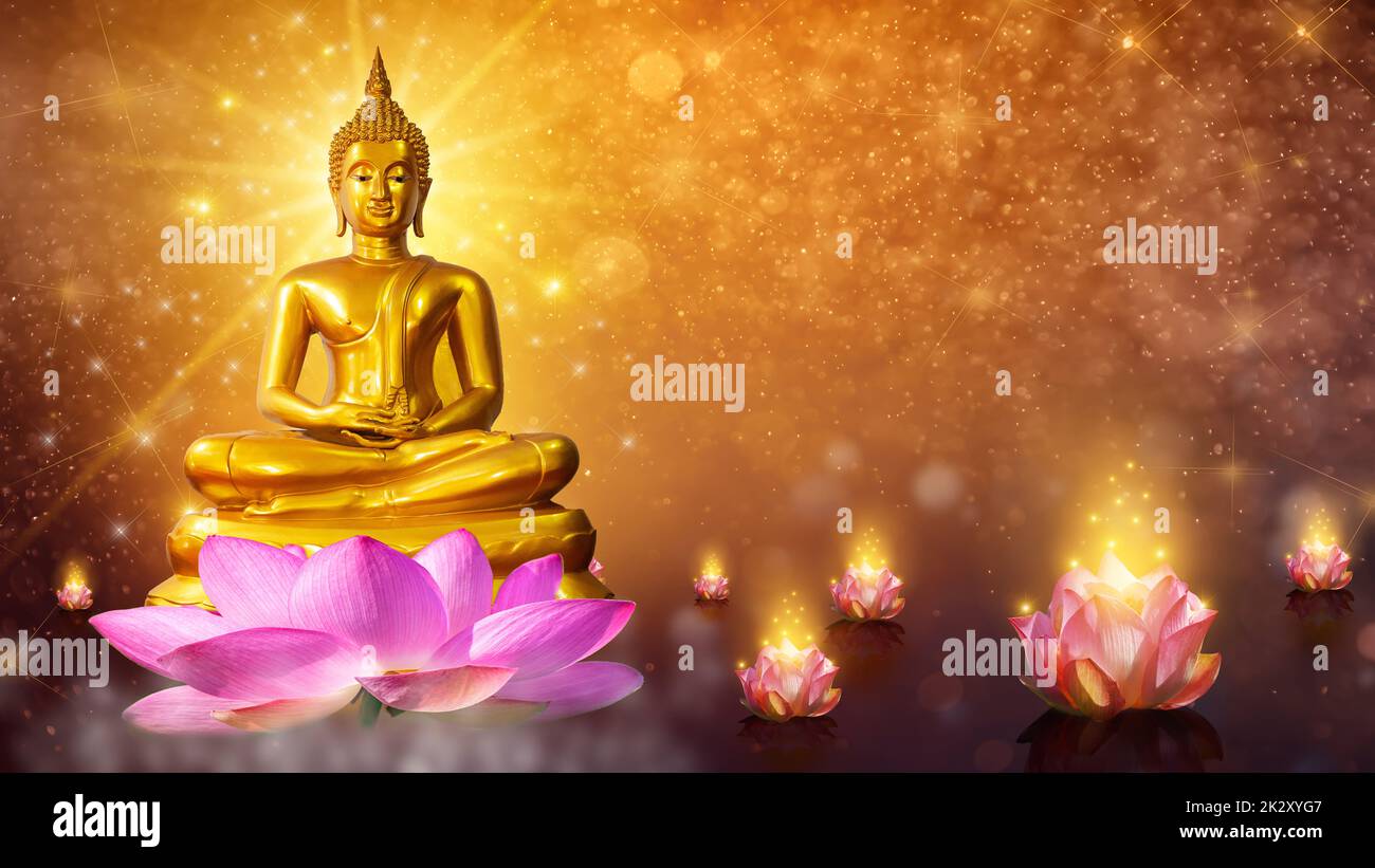 Buddha statue water lotus Buddha standing on lotus flower on orange ...