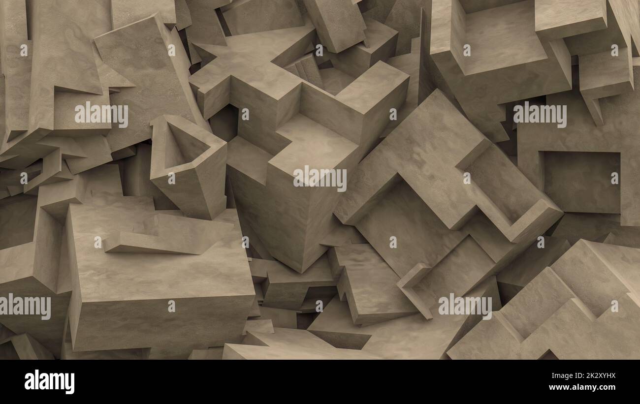 concrete shapes wall geometric cubes and lines pattern random design ...