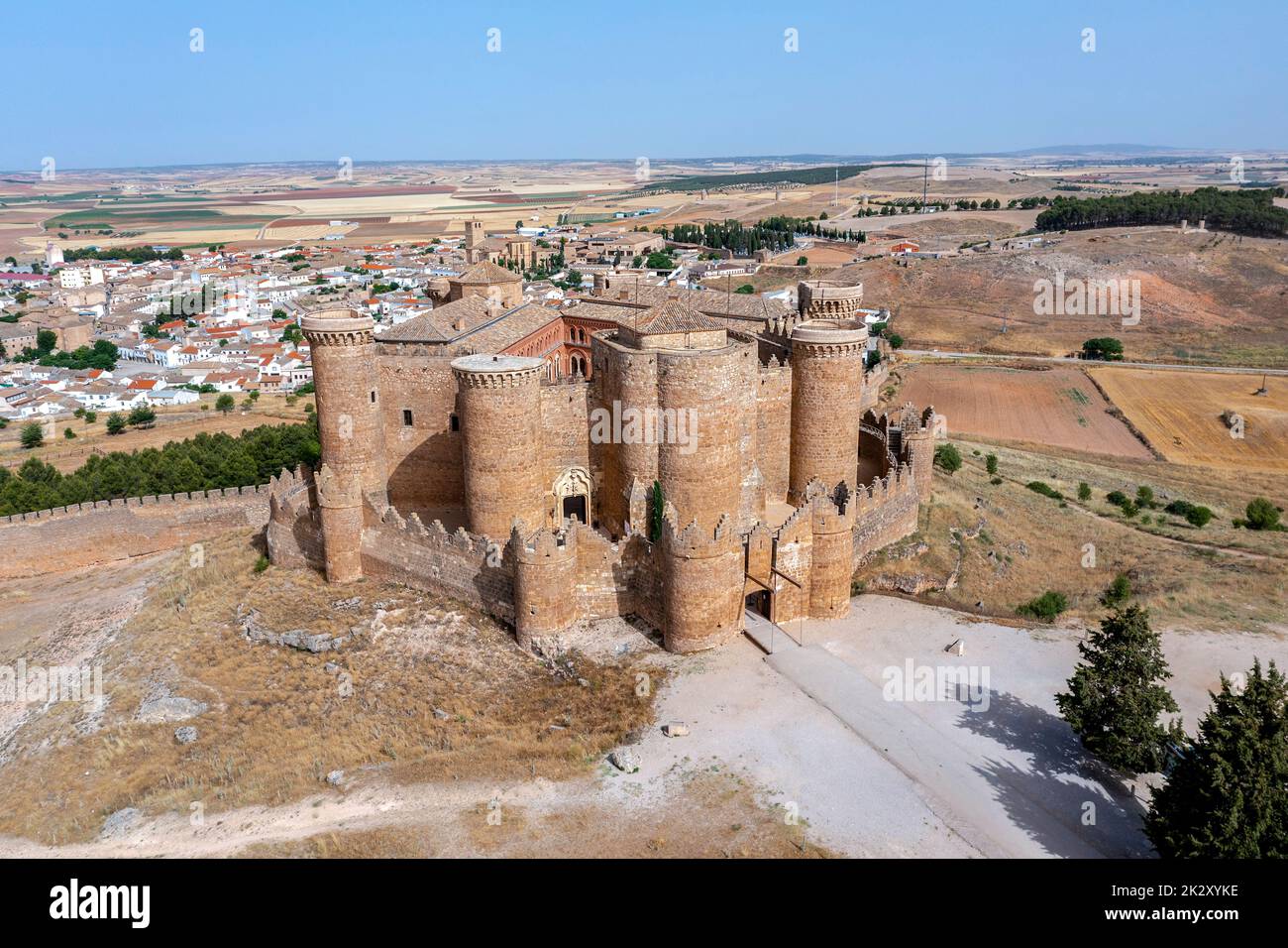 Medieval castle on the hill in the village of Belmonte, Spain Stock ...