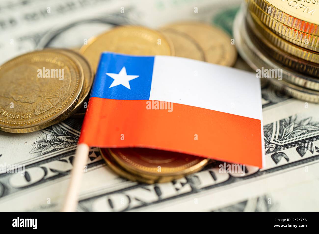 Stack of coins money with Chile flag, finance banking concept Stock ...