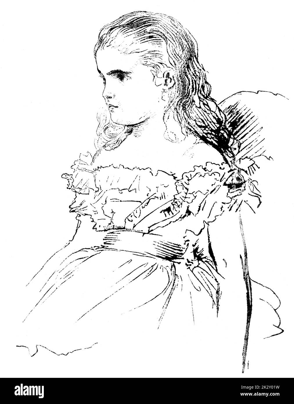 A sketch of a drawing of a girl by a German painter Ludwig Knaus ...