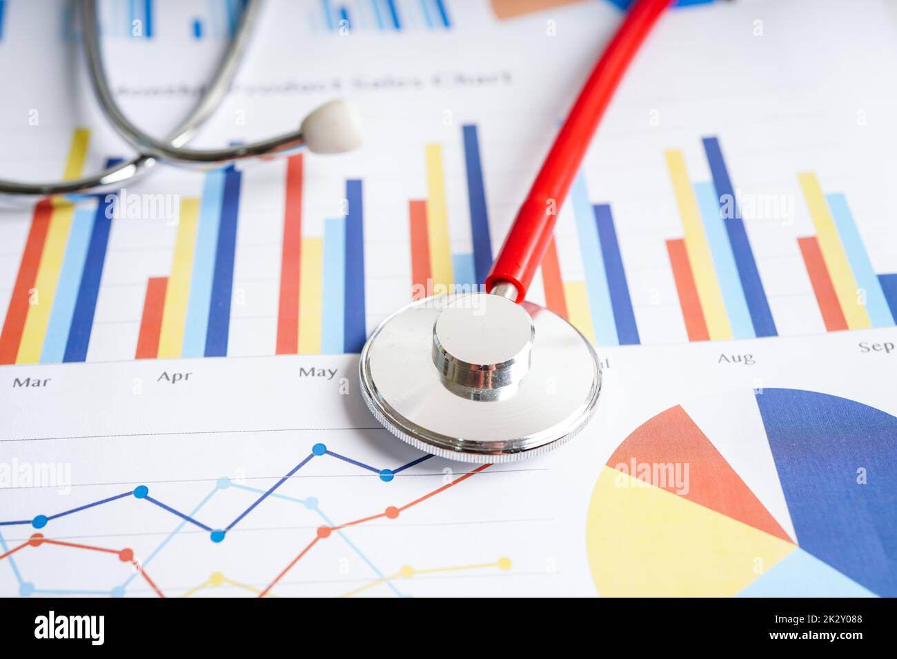 Stethoscope and US dollar banknotes on chart or graph paper, Financial ...