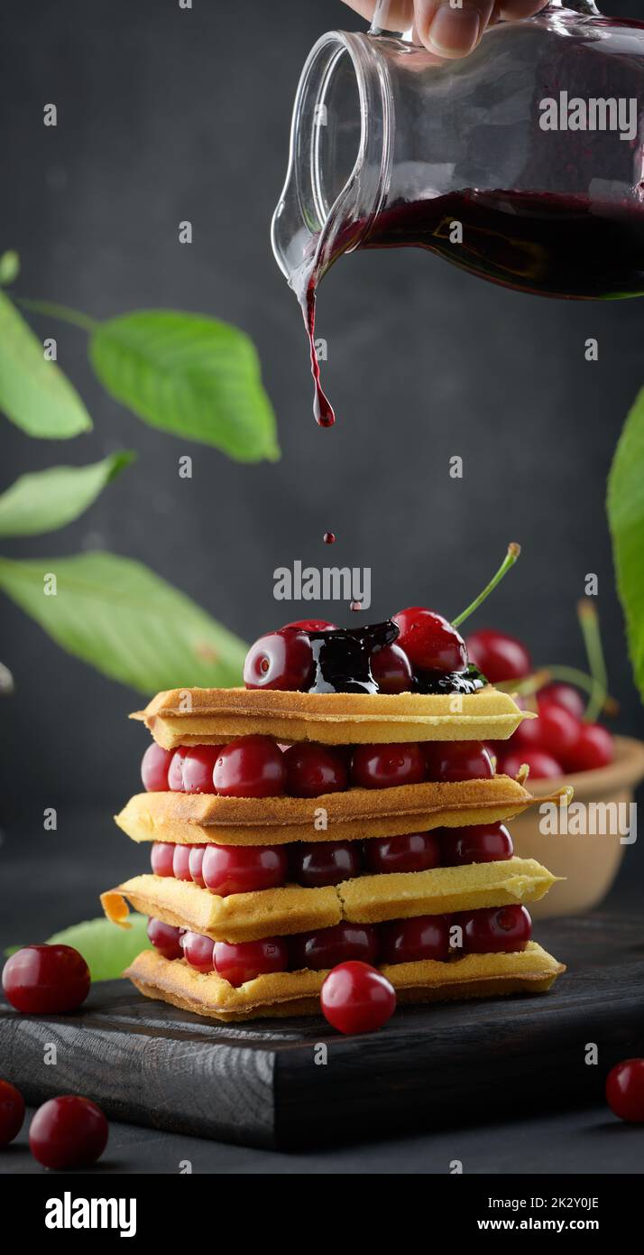Stack crispy belgian waffles hi-res stock photography and images - Alamy