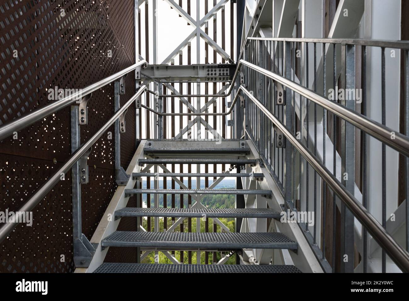 Steel construction with iron staircase and stainless steel handrail ...