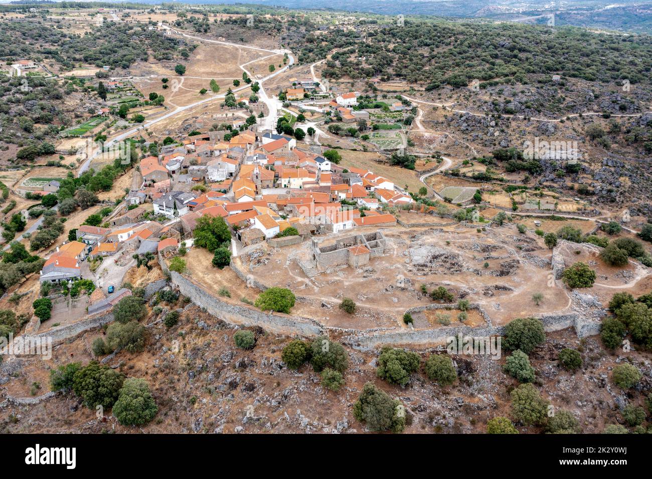 Aerial view of the historic village of Castelo Mendo in Portugal Stock ...